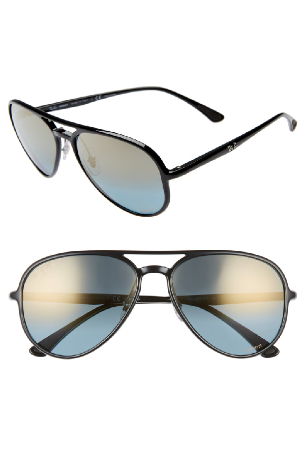 Ray Ban Ray Ban Unisex Polarized Mirrored Brow Bar Aviator Sunglasses 58mm In Black Gold