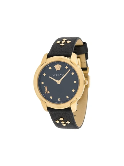 Versace Audrey V Leather Strap Watch, 38mm In Black | ModeSens