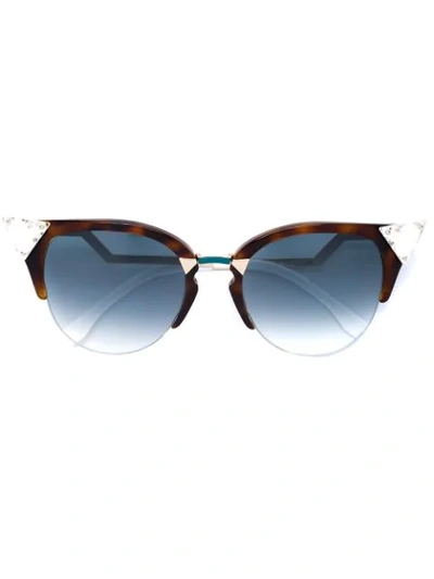 Fendi 54mm Metal Tipped Cat Eye Sunglasses Havana Gold In Brown