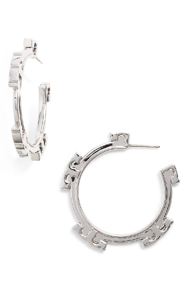 Tory Burch Serif T Hoop Earrings In Tory Silver | ModeSens