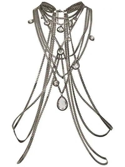 Alexander Mcqueen Jeweled Chain Harness In Antique Silver | ModeSens