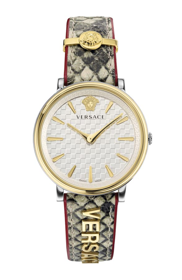 Versace V Circle Logo Snakeskin Leather Strap Watch, 38mm In Snake/ Red ...