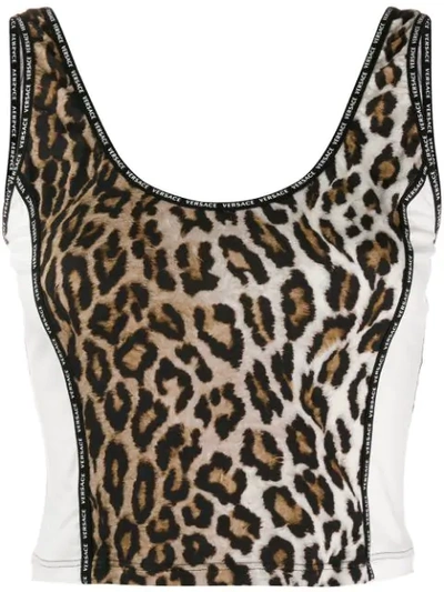 Versace Leopard Print Cropped Tank Top In A7008 | ModeSens