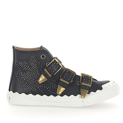 Chloé Sneakers Susanna High Leather Black Rivets Gold Floral | ModeSens