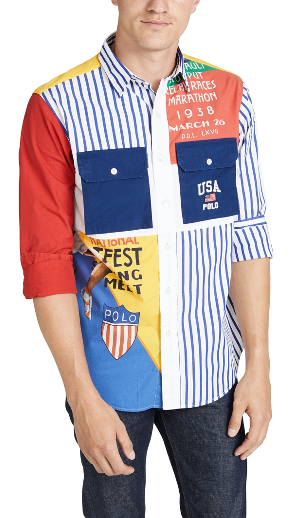 Polo Ralph Lauren Patchwork-panel Custom-fit Cotton Shirt In 4186 ...