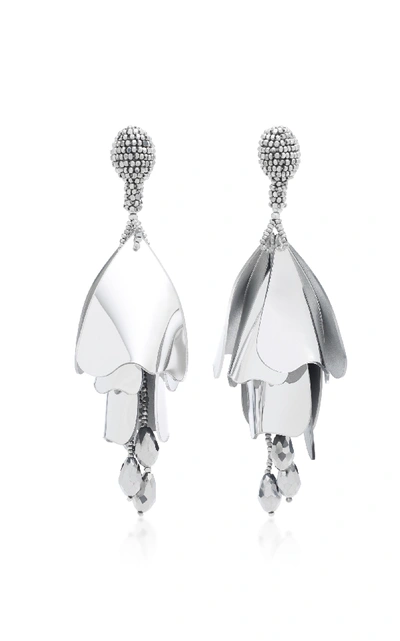 Oscar De La Renta Large Impatiens Flower Clip Earrings In Silver | ModeSens