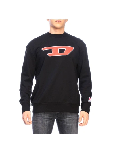 Diesel Crew Neck Sweatshirt With Maxi Sponge Logo In Black | ModeSens