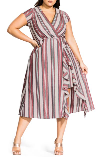 City Chic Trendy Plus Size Ruffled Fit And Flare Dress In Salsa Stripe