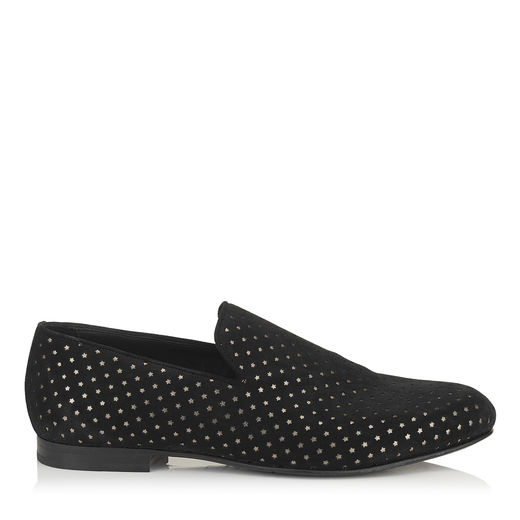 Jimmy Choo Sloane Black Star Perforated Dry Suede Slippers | ModeSens
