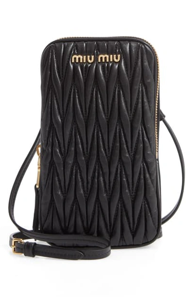 Miu Miu Matelasse Leather Phone Crossbody Bag In Nero | ModeSens