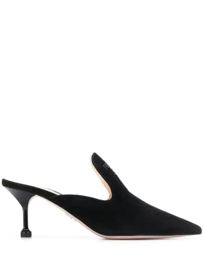 Prada Lettering Logo Mules In Black | ModeSens
