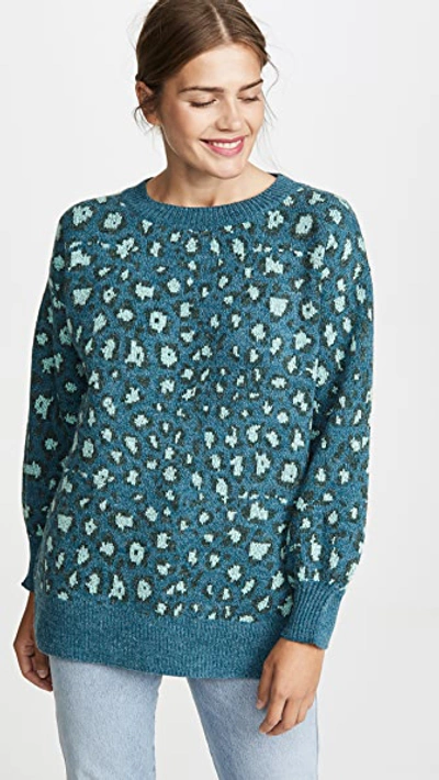 Farm Rio Green Leopard Knit Sweater | ModeSens