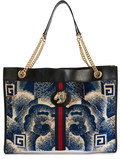 Gucci Rajah Velvet Shopper In Blue Velours | ModeSens