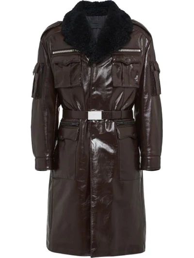 Prada Shearling Military Coat In Brown | ModeSens
