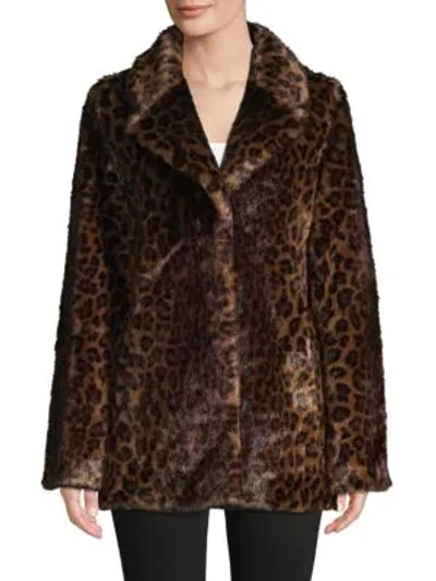 Donna Karan New York Leopard Print Faux Fur Jacket In Brown Leopard ...