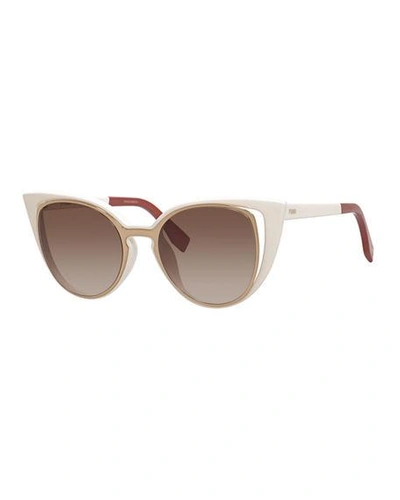 Fendi Paradeyes Open Inset Square Cat Eye Sunglasses White Modesens