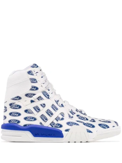 Versace White & Blue Ford Edition Logo Sneakers | ModeSens