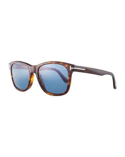 Tom Ford Eric Rectangular Havana Sunglasses In Brown/blue | ModeSens