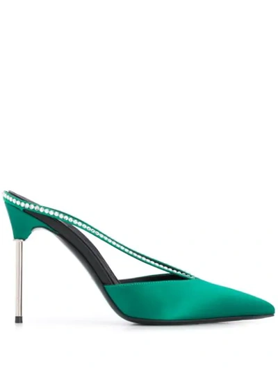 Balmain Paloma Embellished Satin Mules In Emerald Green | ModeSens
