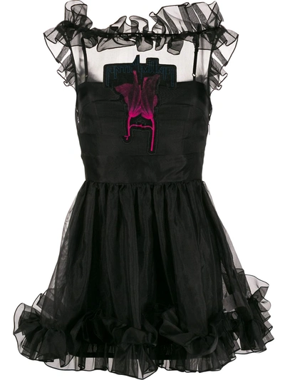 Christopher Kane Anthomania Ruffled Silk Organza Mini Dress In Black
