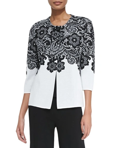 Misook Plus Size Lace Jacket In White/black | ModeSens