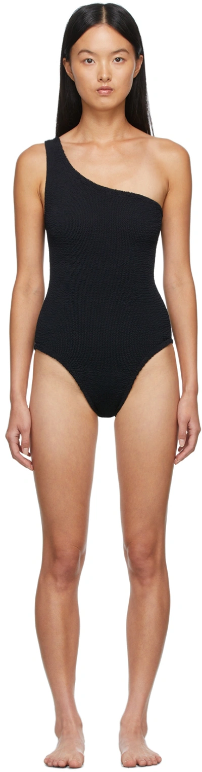 Hunza G Nancy One Shoulder Crinkle One Piece Swimsuit In Black Modesens