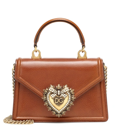 Dolce & Gabbana Devotion Small Leather Shoulder Bag In Brown | ModeSens