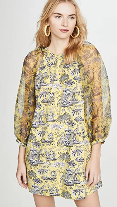 Staud 'garden' Puff Sleeve Graphic Print Mini Dress In Marigold Toile ...
