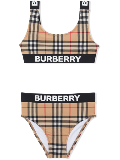 Burberry Kids' Archive Check Bikini In Beige | ModeSens