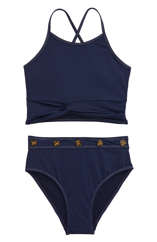 Habitual Girls' Contrast-stitch Two-piece Swimsuit - Little Kid In Navy ...