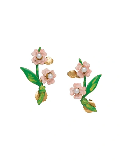 Prada Pearl-embellished Floral Earrings In Pink | ModeSens