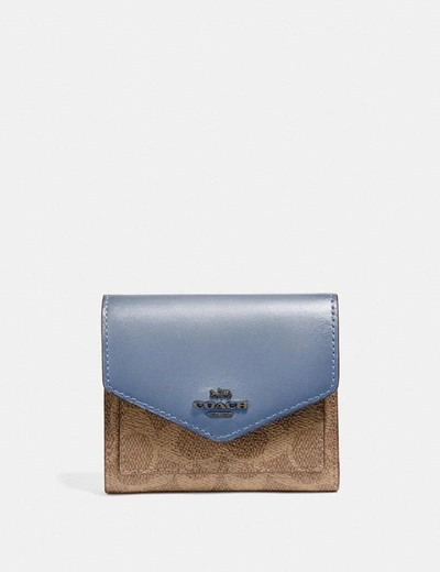Coach Small Wallet In Colorblock Signature Canvas In Blue In Pewter/tan ...