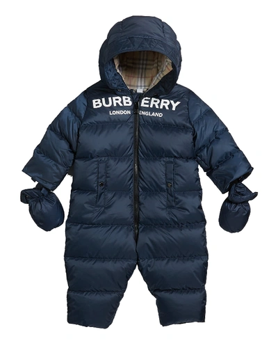 Burberry Babies' Kid's Skylar Quilted Logo Snowsuit In Blue | ModeSens
