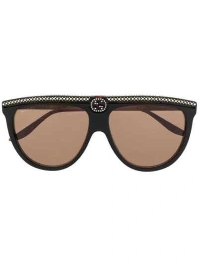 Gucci Rhinestone Pilot-frame Sunglasses In Black | ModeSens