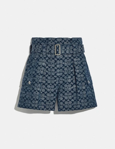 Coach Signature Belted Shorts In Blue | ModeSens
