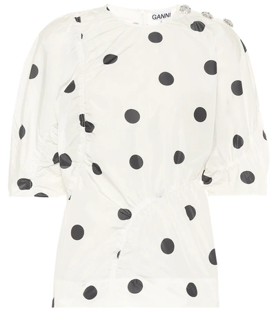 Ganni Polka-dot Print Recycled Crepe Blouse In White | ModeSens