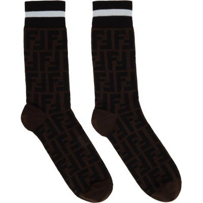 Fendi Double-f Logo Socks In Tobacco Black | ModeSens