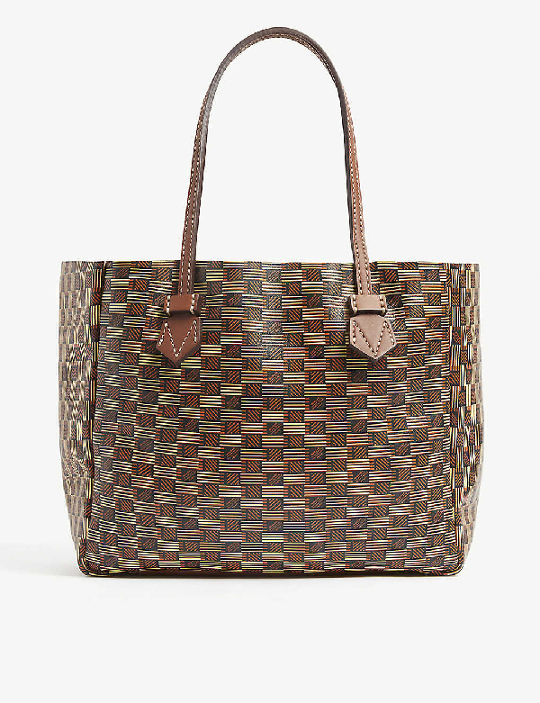 Moreau Paris Vincennes Medium Leather Tote Bag In Classique Print Tan ...