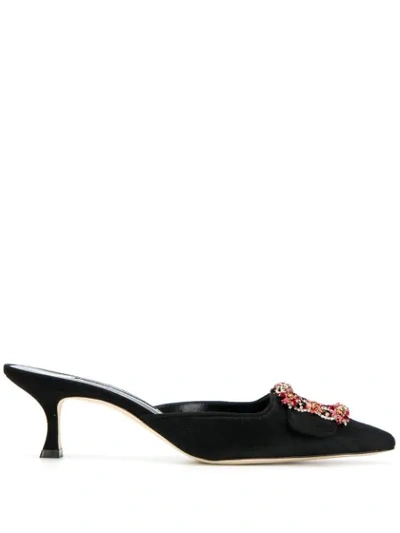 Manolo Blahnik Maysale Crystal 50mm Mules In Black | ModeSens