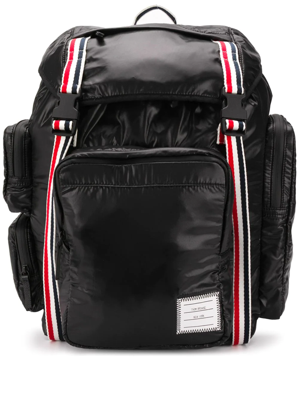 Thom Browne Tricolour Webbing Ripstop Backpack In Black | ModeSens