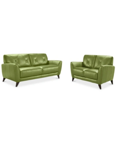 Furniture Myia 82 Tufted Back Leather Sofa And 62 Loveseat Set Created For Macy s In Green Apple ModeSens