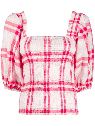 Ganni Seersucker Check Smock Top In Red | ModeSens