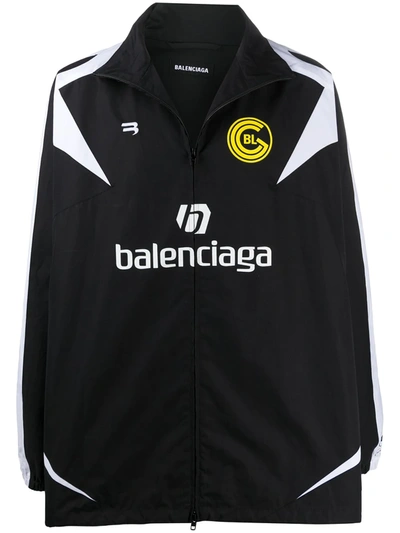 Balenciaga Soccer Logo Cotton Poplin Jacket In Black | ModeSens