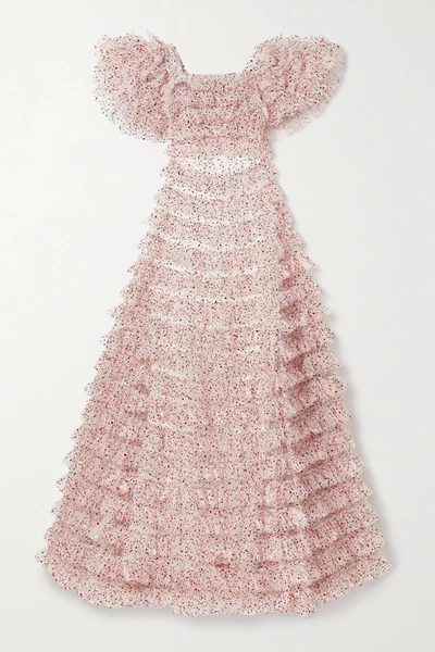 Rodarte Ruffled Tiered Metallic Tulle Gown In Red | ModeSens