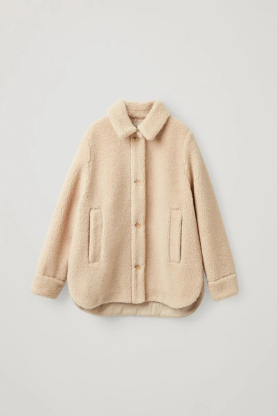 Cos Teddy Fleece Overshirt In Beige | ModeSens