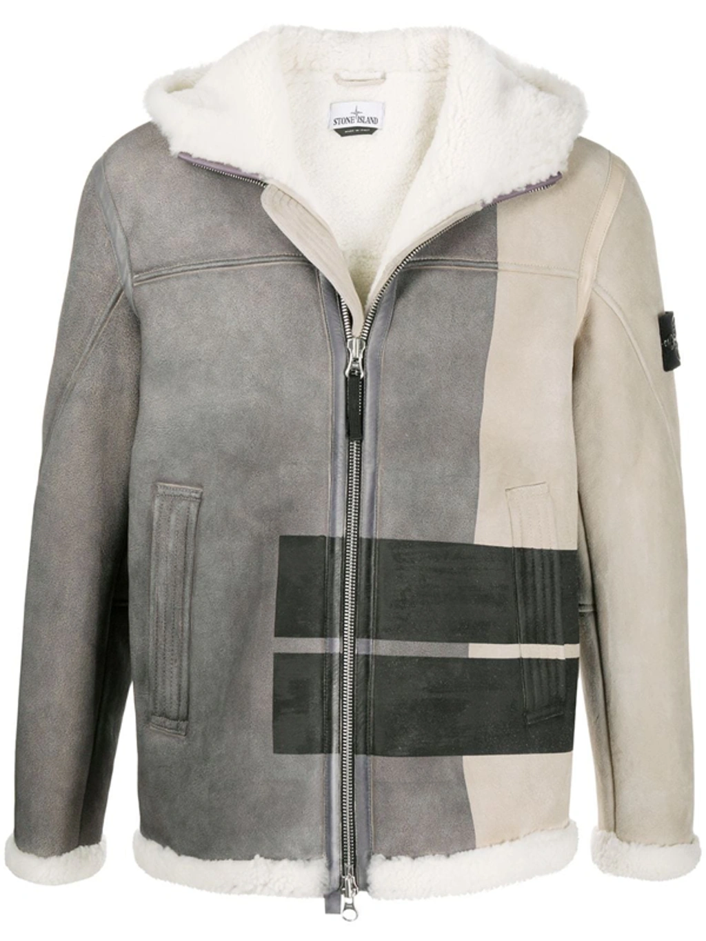 Stone Island Logo-print Hooded Shearling-lined Leather Stone Island Logo-print Hooded Shearling-lined Leather