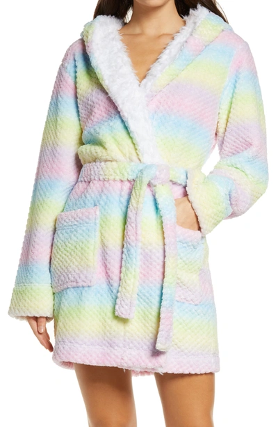 Honeydew Intimates Heaven Sent Short Hooded Plush Robe In Rainbow Ombre ...