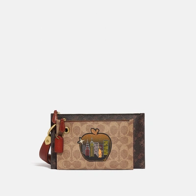 Coach Double Slim Wristlet In Signature Canvas With Horse And Carriage ...