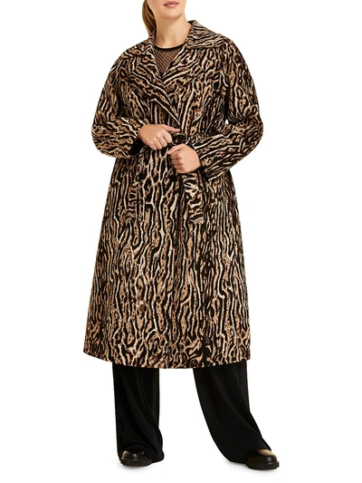 Marina Rinaldi Leopard Jacquard Trench Coat In Black | ModeSens