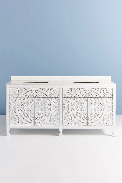 Anthropologie Handcarved Lombok Double Bathroom Vanity In White | ModeSens